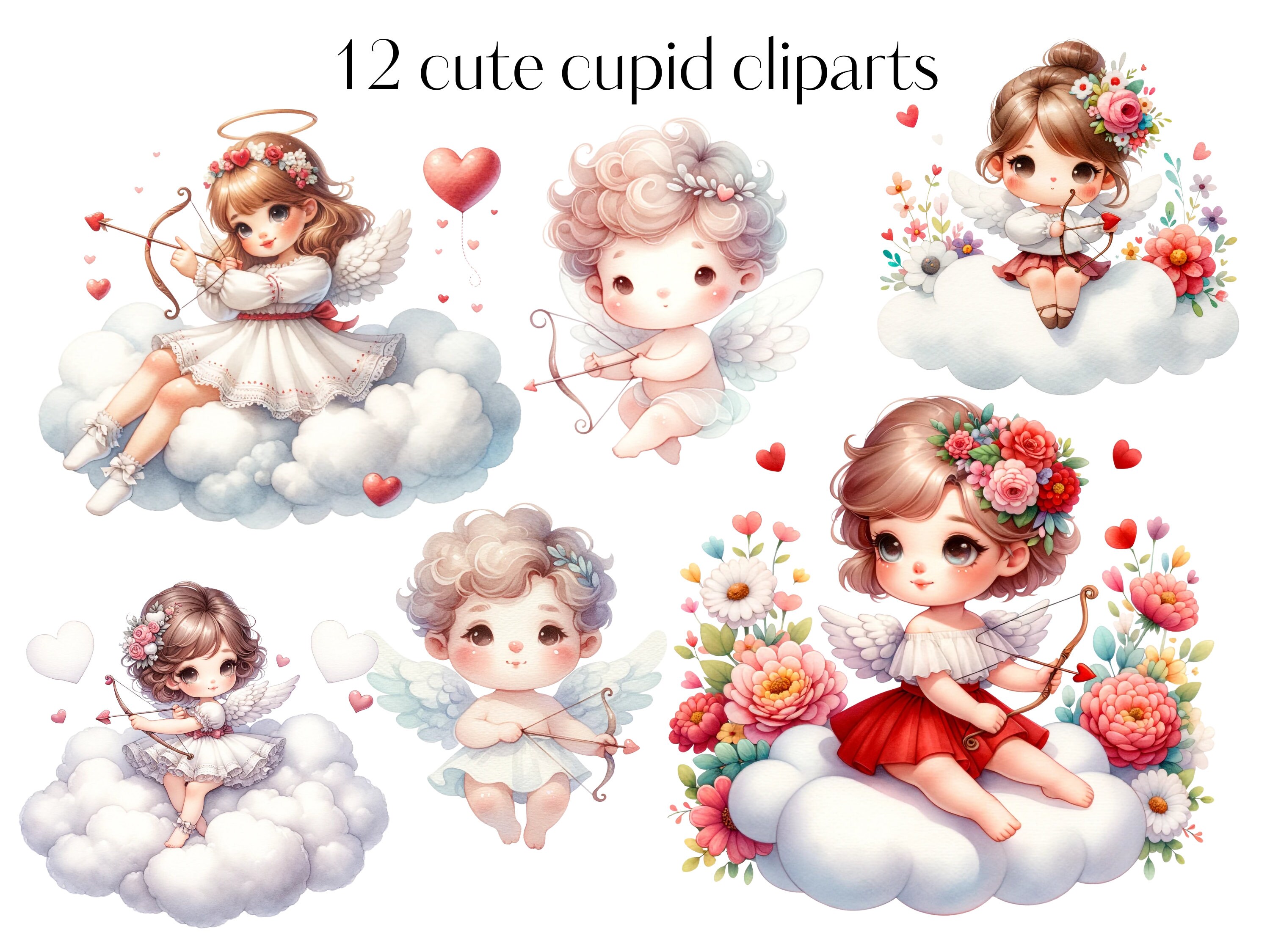 12 Cupid Clipart Watercolor Baby Angel Clipart PNG SVG Nursery Clipart ...