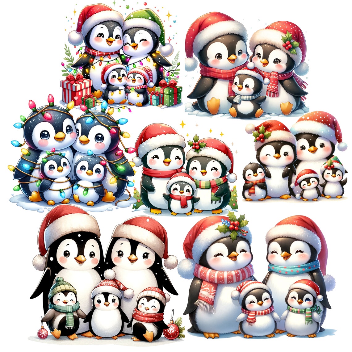 20 Watercolor Penguin Clipart Penguin Family Clipart Cliparts Bundle ...