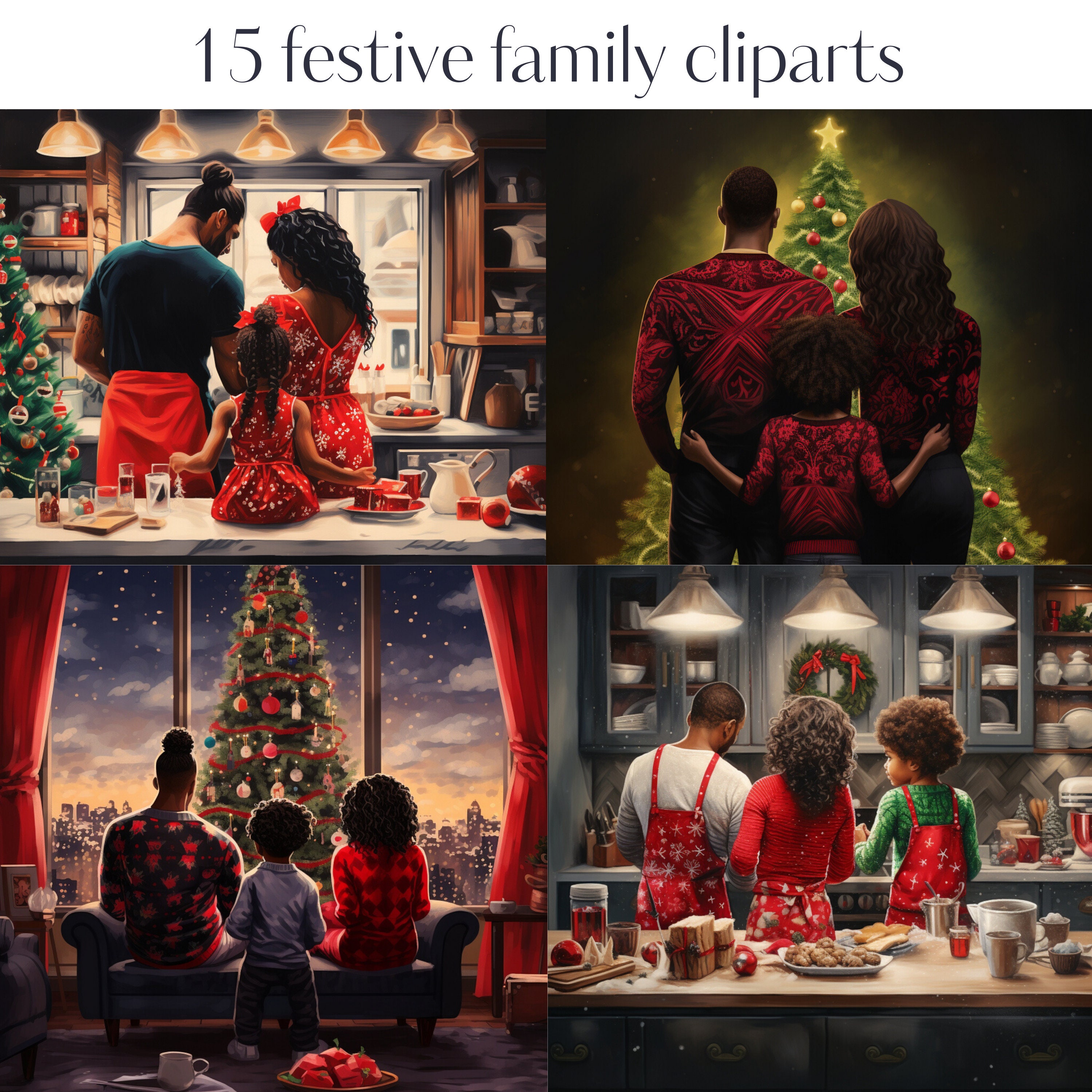 15 Christmas Black Family Clipart High Quality Jpgs Clipart Bundle ...