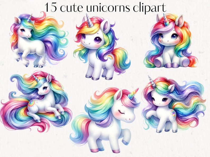 15 Rainbow Unicorn Clipart Bundle Unicorn Clip Art Elements Unicorn PNG ...