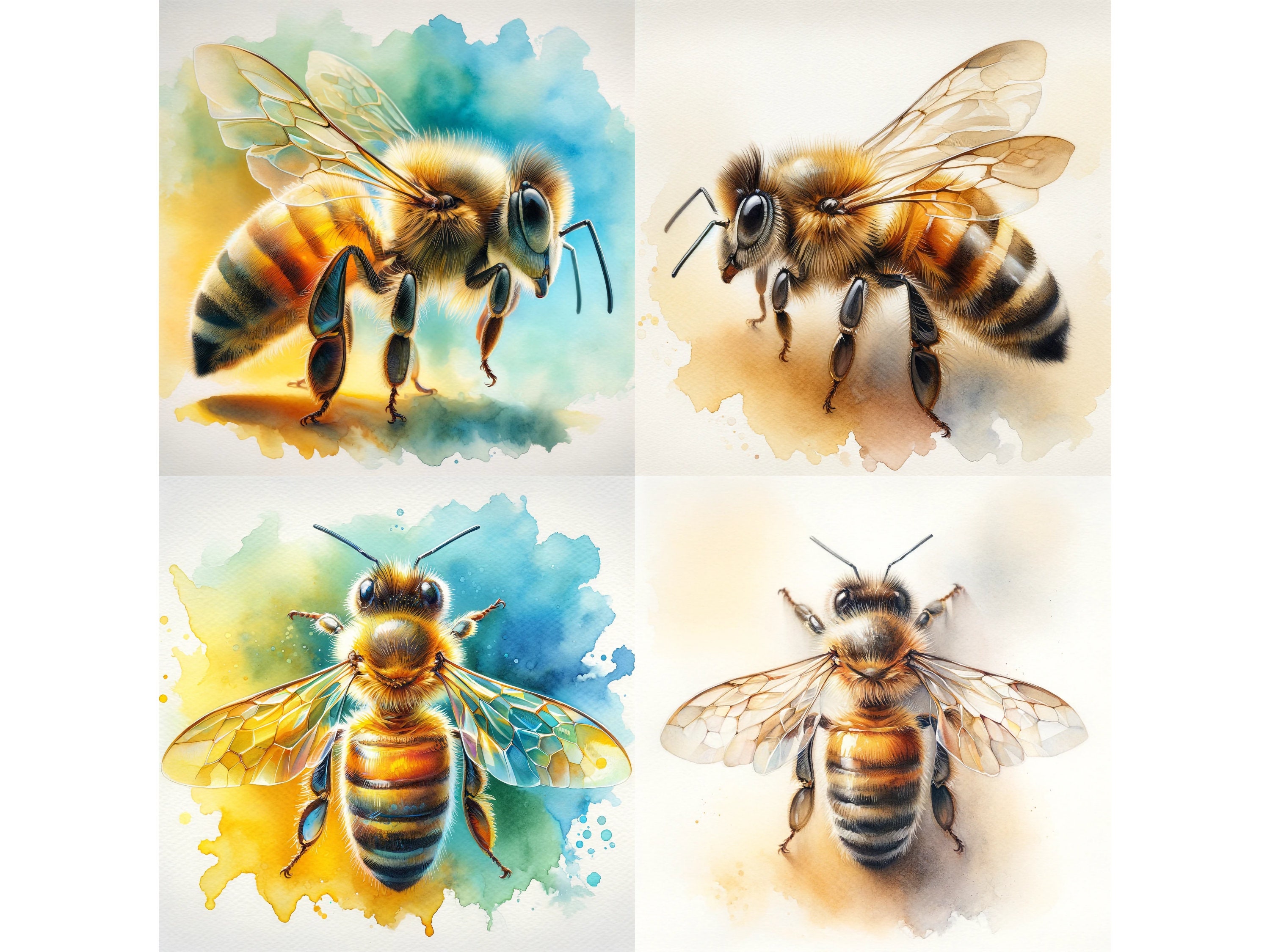 15 Watercolor Cute Bee Digital Images Jpgs Bee Clipart PNG Honey Bee ...