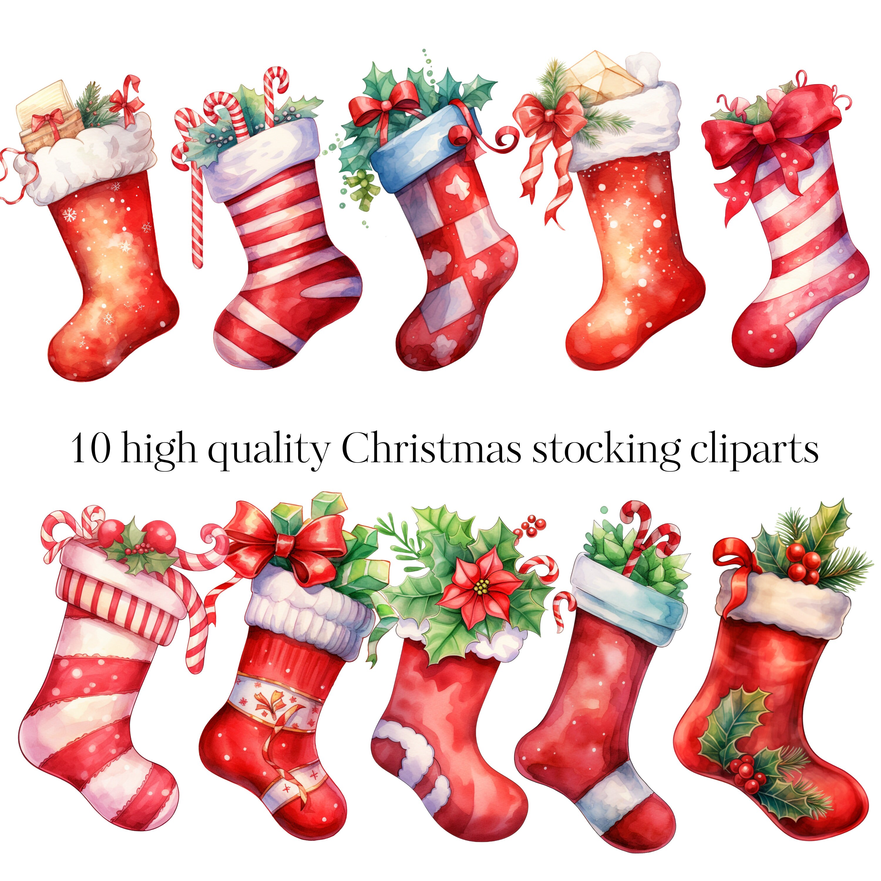 10 Watercolor Christmas Stocking Clipart Bundle Christmas Graphics ...