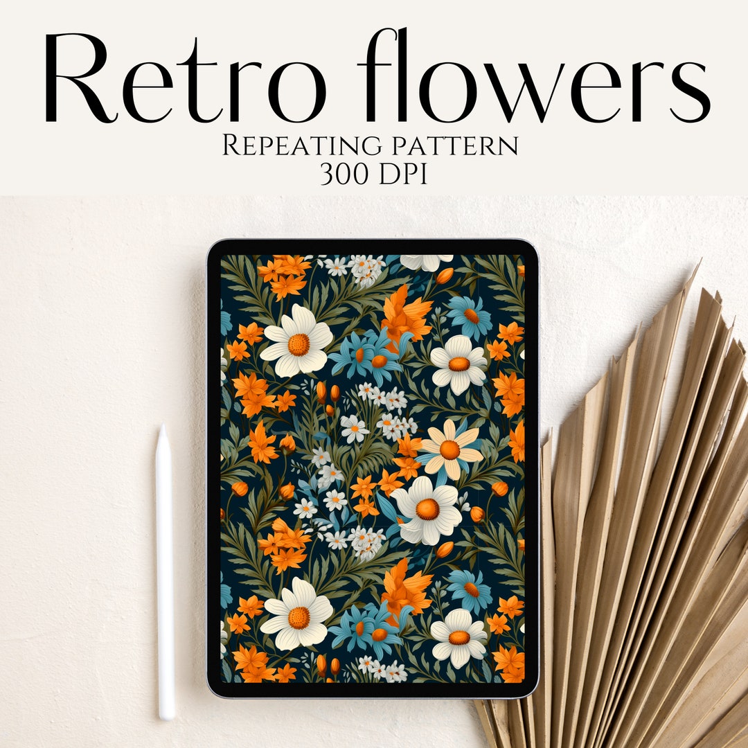 4 Retro Flowers Repeating Pattern - Floral Repeat Pattern - Repeating ...