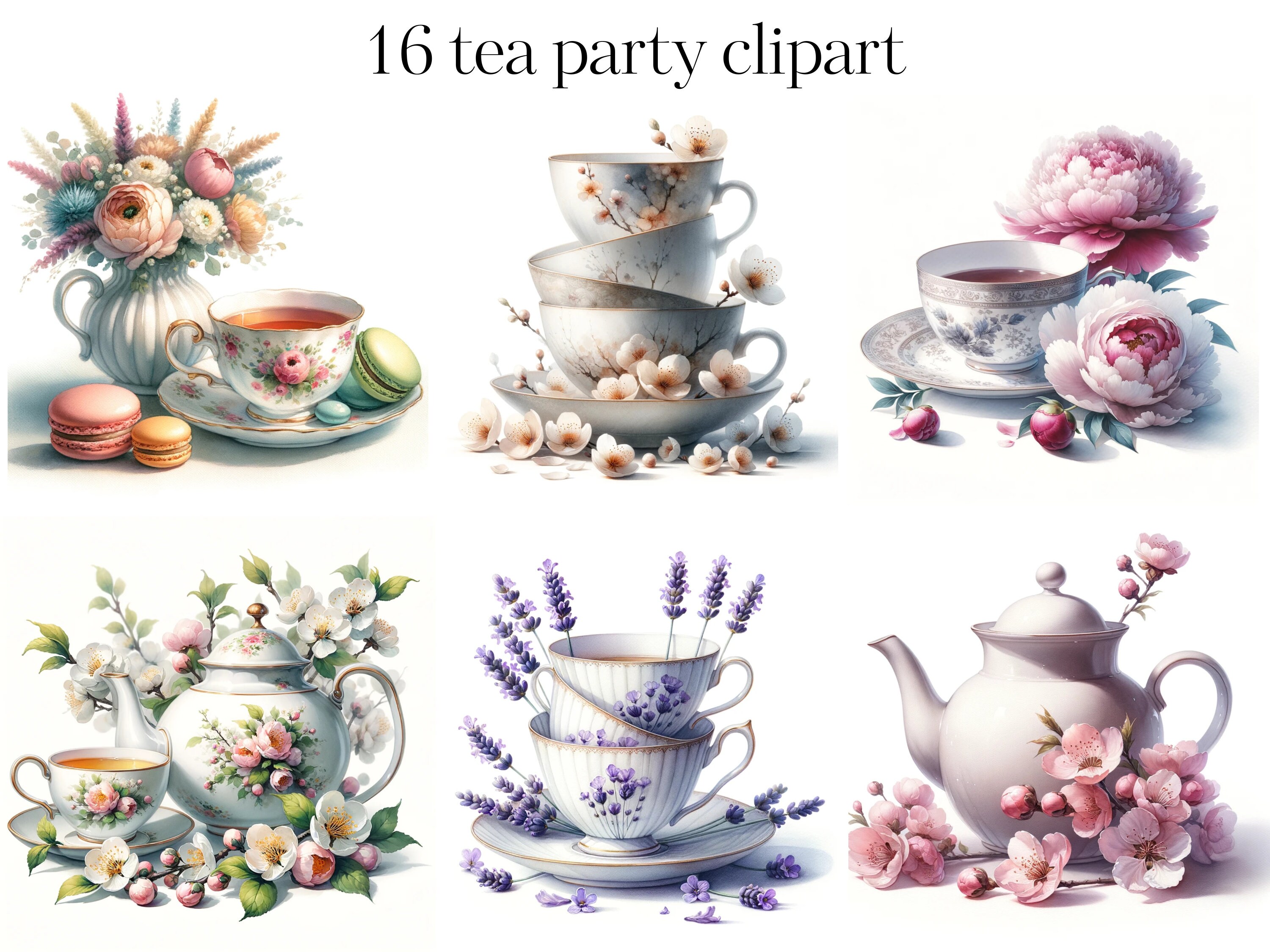 Tea Time Clipart, 16 High Quality Jpgs Printable Watercolor Clipart ...