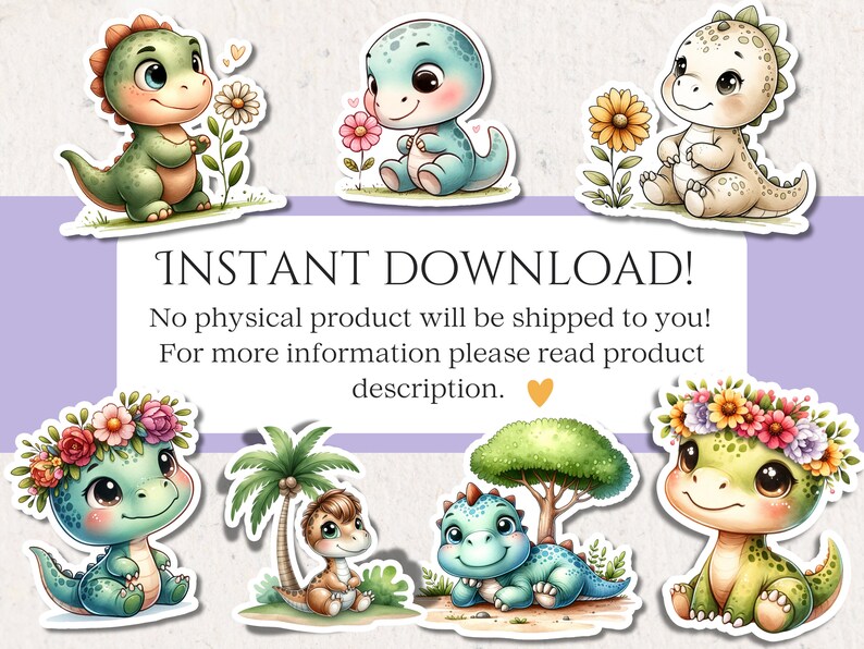 33 Cute Dinosaur Stickers Cricut Stickers Sticker PNG Bundle Printable ...