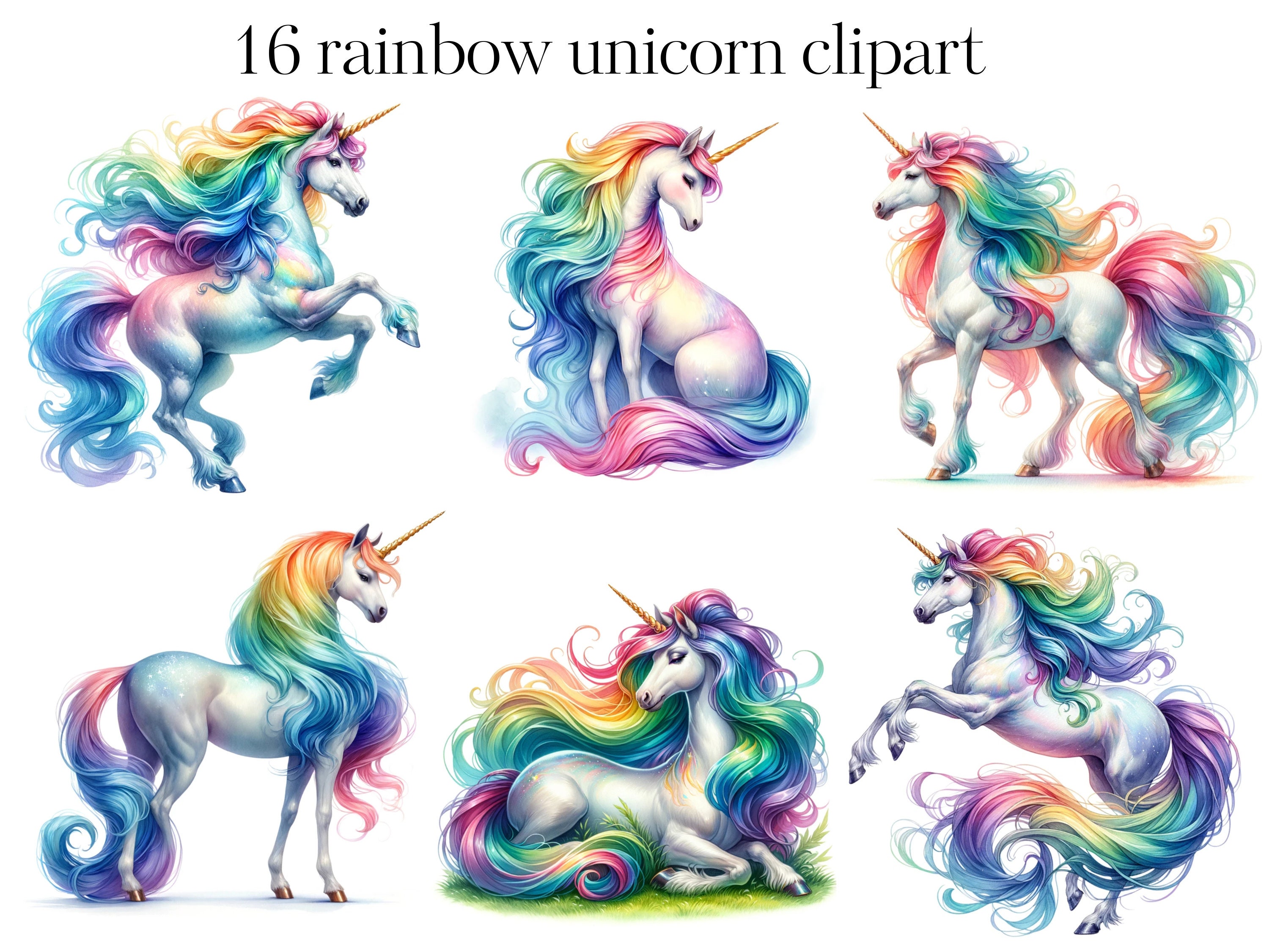 16 Rainbow Unicorn Clipart Bundle High Quality JPG Unicorn Clip Art ...