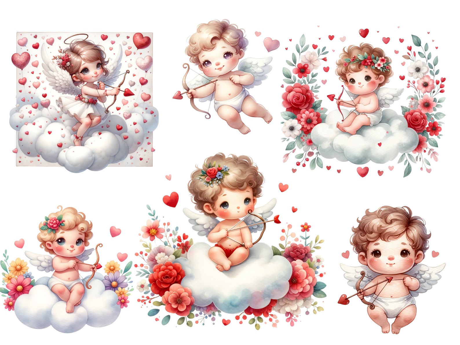 12 Cupid Clipart Watercolor Baby Angel Clipart PNG SVG Nursery Clipart ...