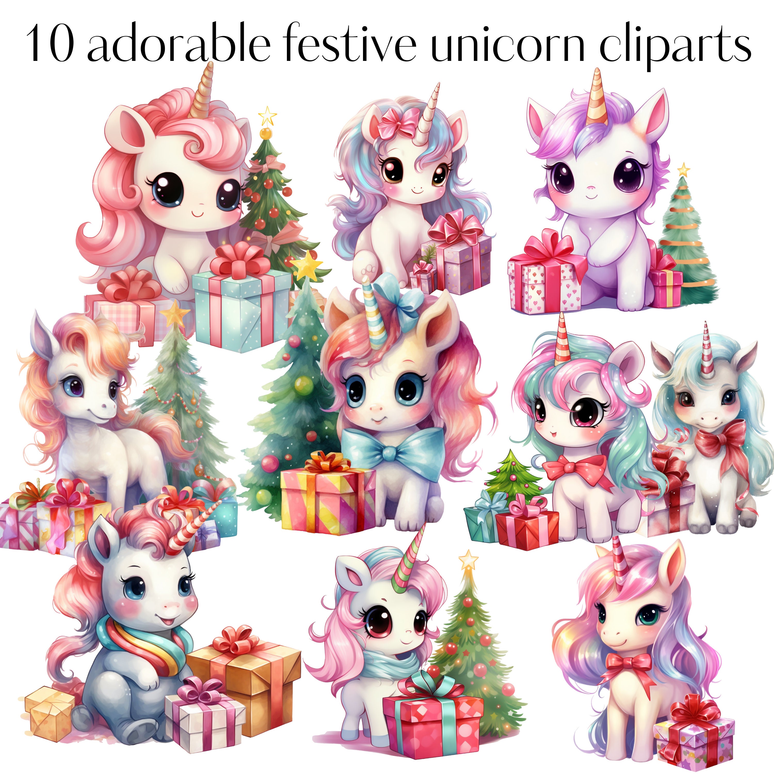 10 Christmas Unicorn Clipart Bundle Nursery Decor Clipart Cute ...