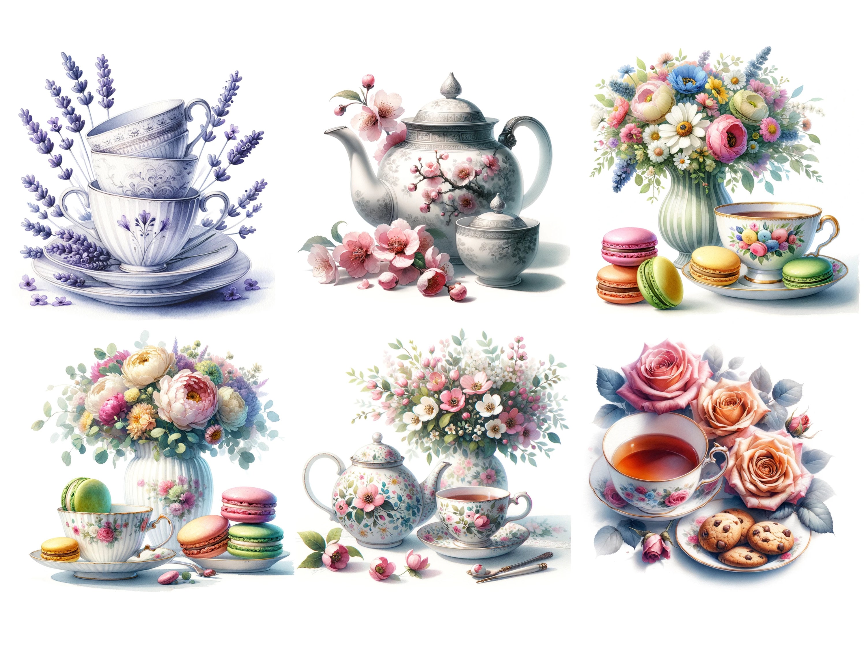 Tea Time Clipart, 16 High Quality Jpgs Printable Watercolor Clipart ...