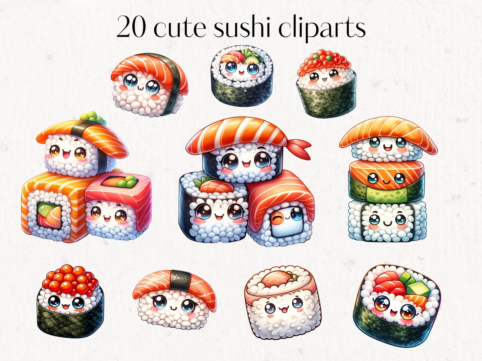 20 Cute Sushi Clipart Food Clipart Sushi PNG Watercolor Sushi Clipart ...