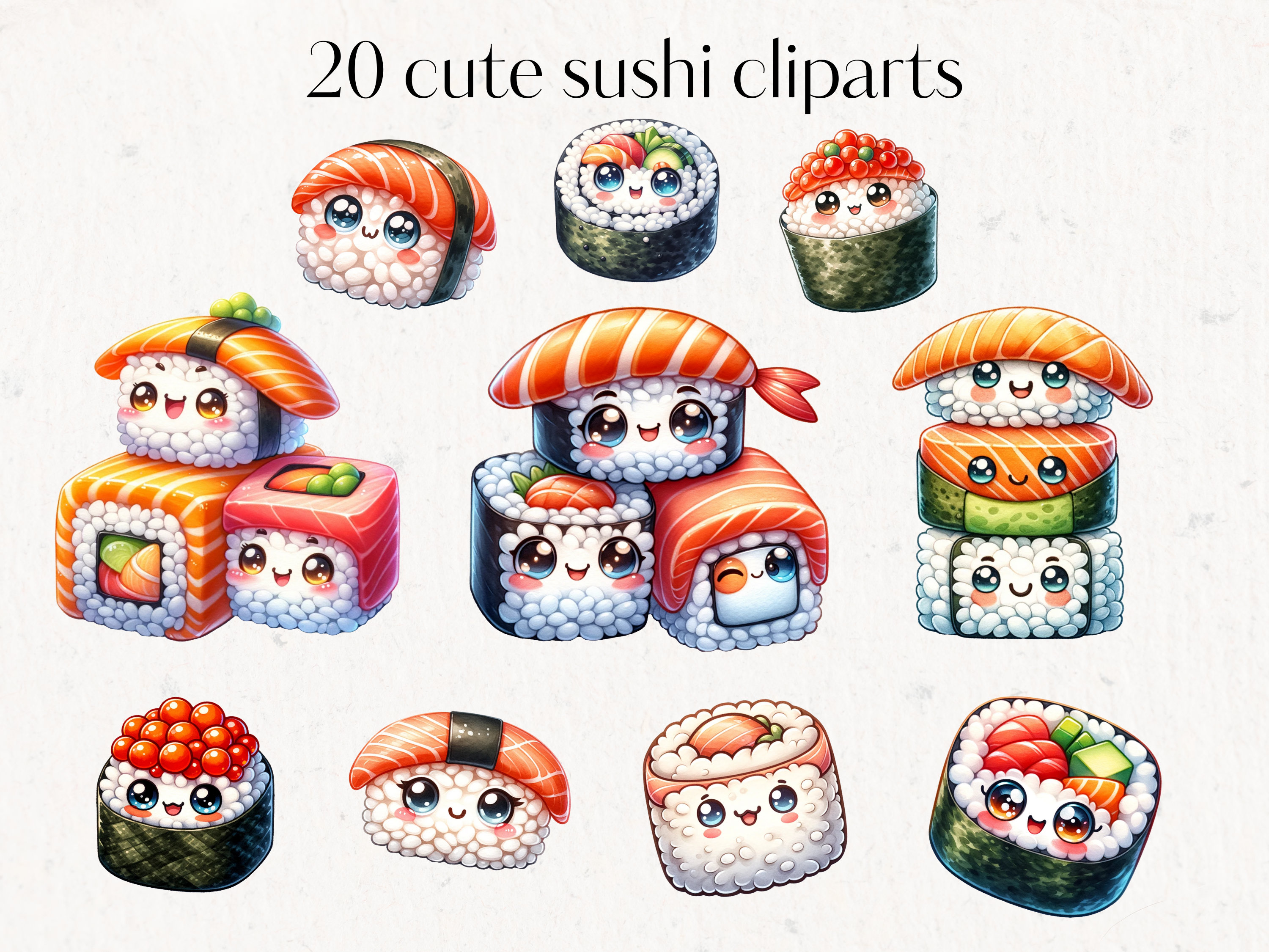 20 Cute Sushi Clipart Food Clipart Sushi PNG Watercolor Sushi Clipart ...