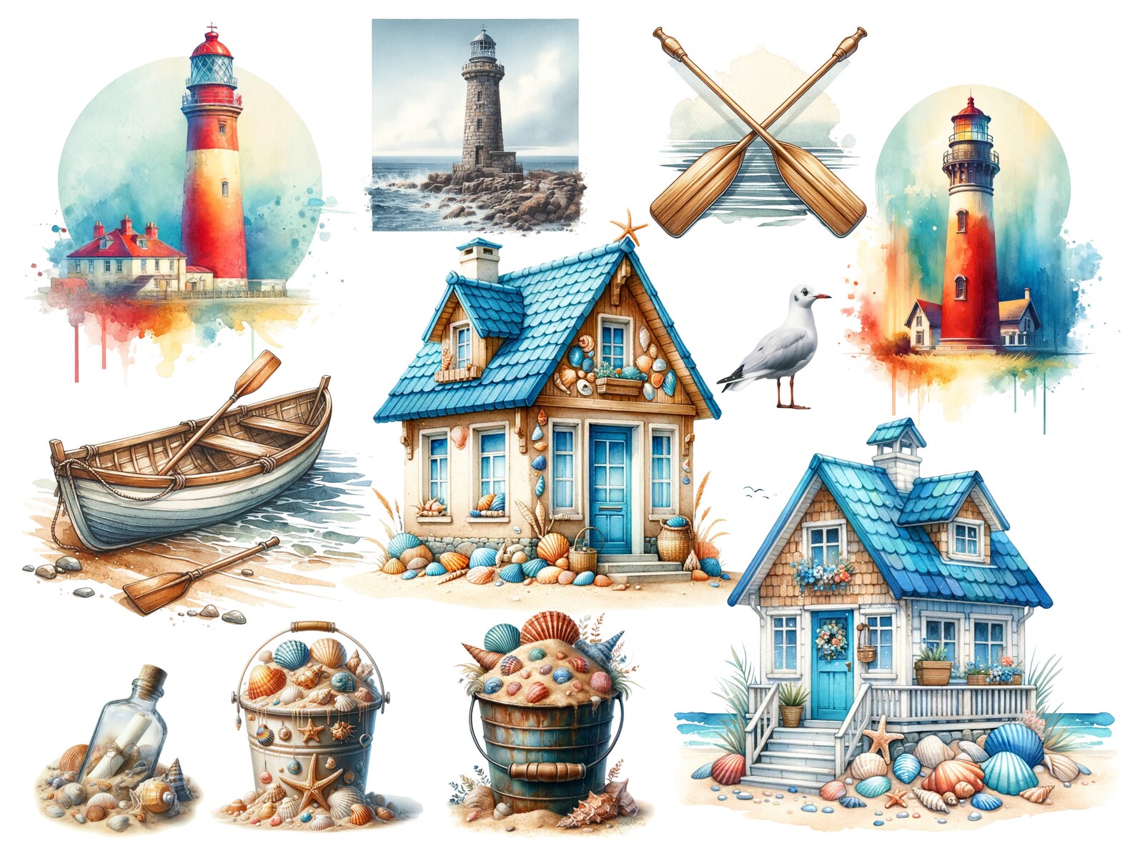 Watercolor Beach Clipart Bundle Nautical Clipart 27 PNG Travel Clipart ...