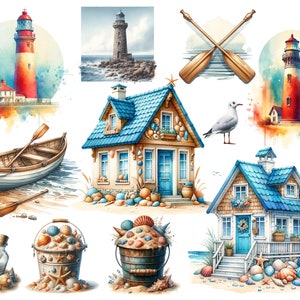 Watercolor Beach Clipart Bundle - Nautical Clipart - 27 PNG - Travel ...