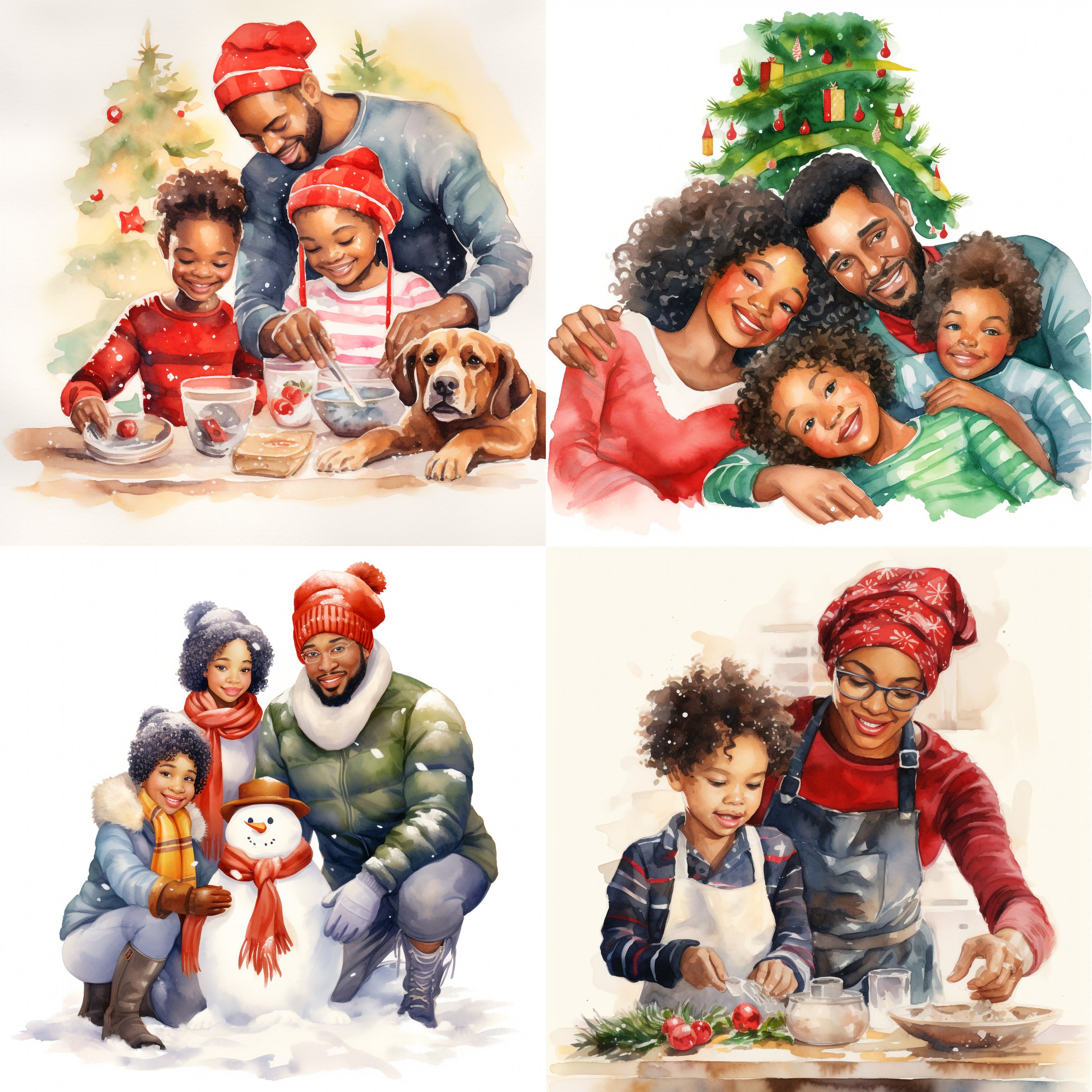 15 Watercolor Christmas Black Family Clipart High Quality Jpgs Clipart ...