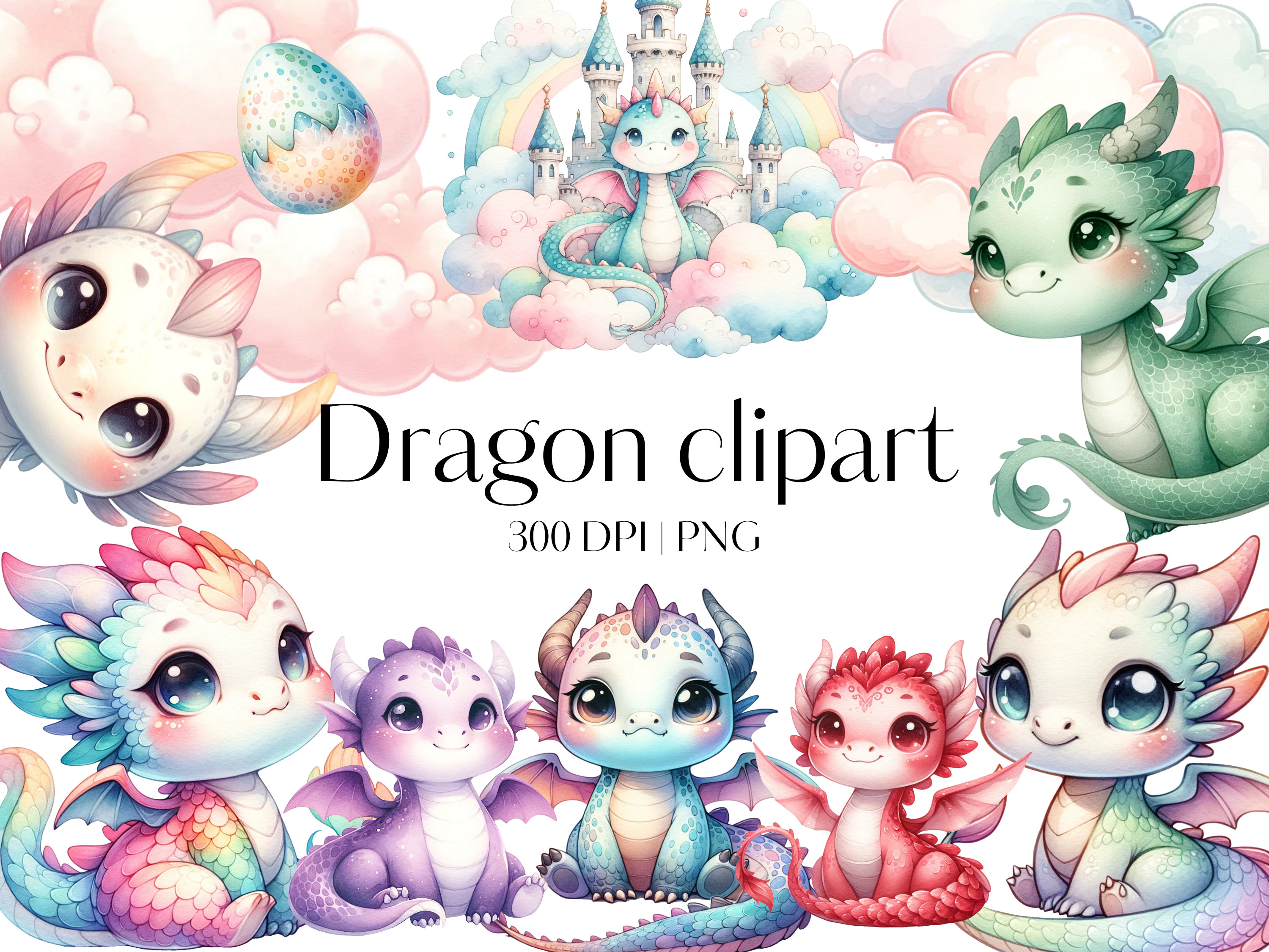 19 Dragon Clipart Watercolor Dragon PNG Fantasy Dragon Clipart Nursery ...