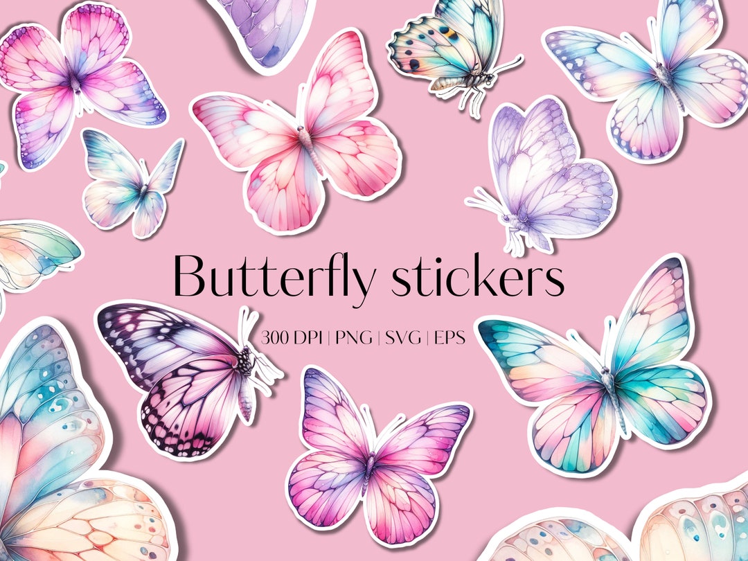 Watercolor Butterfly Clipart, 20 Butterfly Digital Stickers, Sticker ...