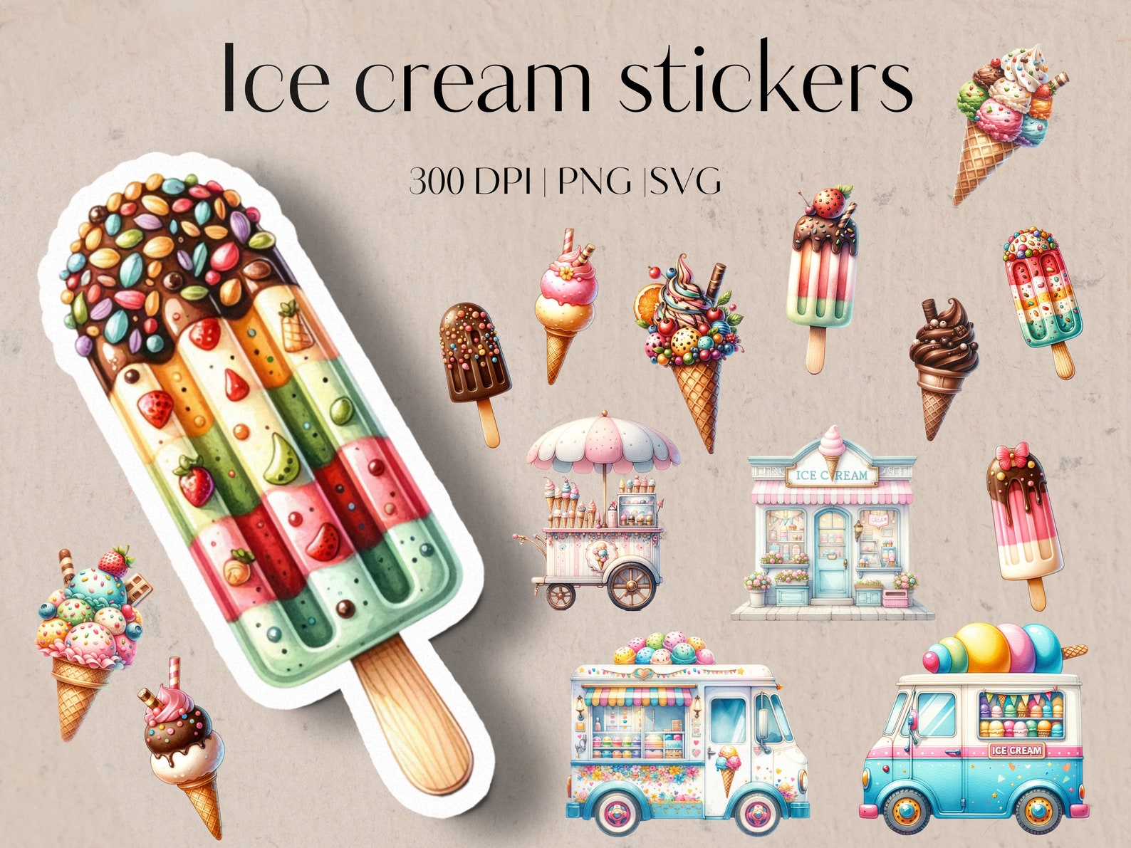29 Ice Cream Clipart Digital Stickers Ice Cream PNG SVG Cricut Stickers ...