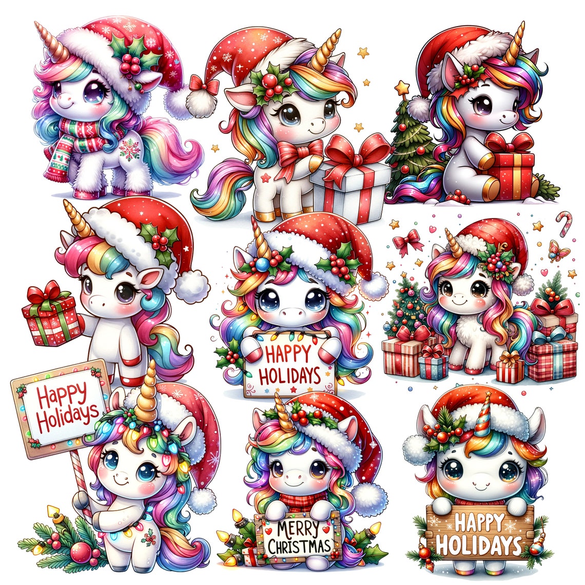 15 Christmas Unicorn Clipart Bundle Nursery Decor Cute Christmas ...