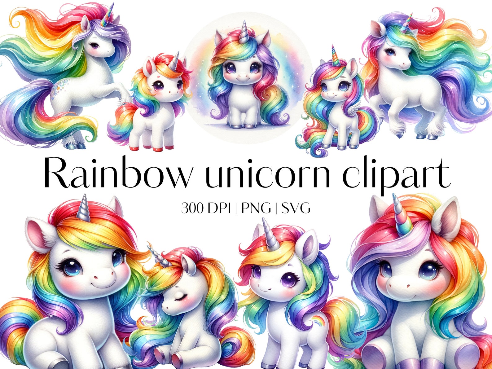 15 Rainbow Unicorn Clipart Bundle Unicorn Clip Art Elements Unicorn PNG ...