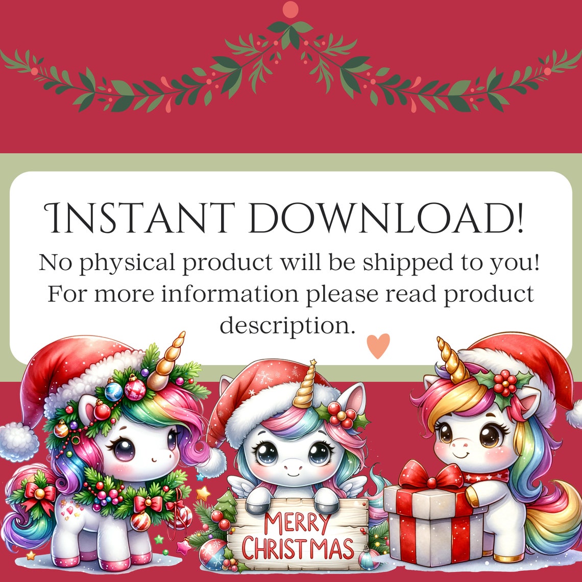 15 Christmas Unicorn Clipart Bundle Nursery Decor Cute Christmas ...
