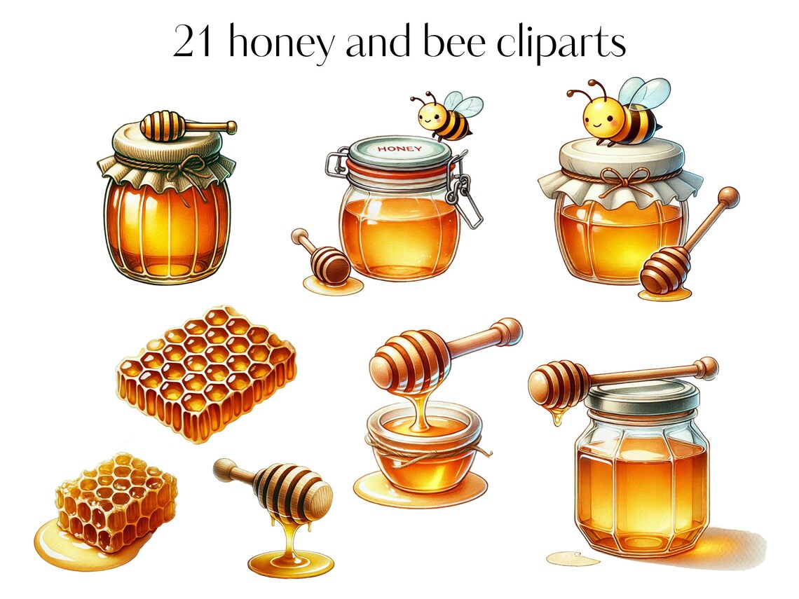 21 Cute Watercolor Bee Clipart, Beehive Clipart, Honey Clipart ...