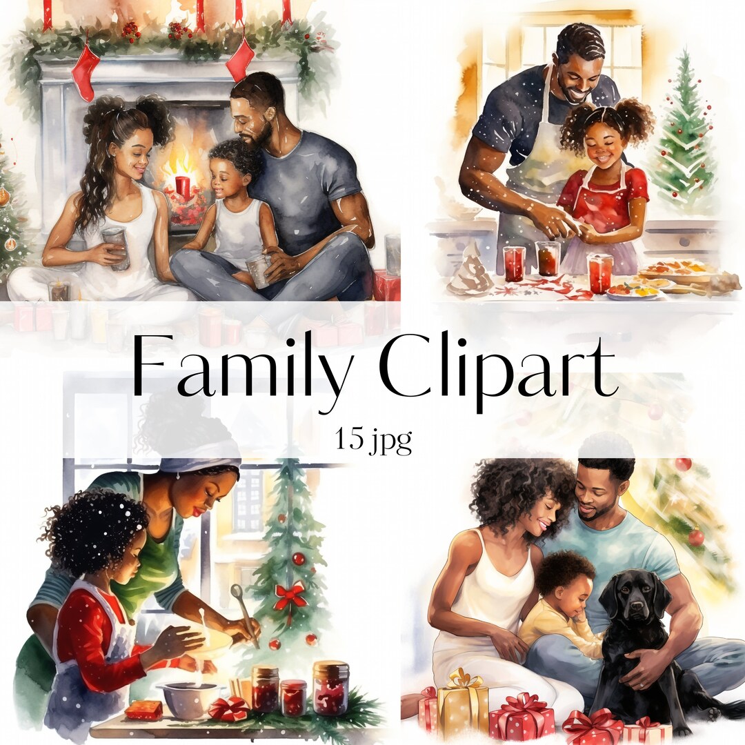 15 Watercolor Christmas Black Family Clipart High Quality Jpgs Clipart ...
