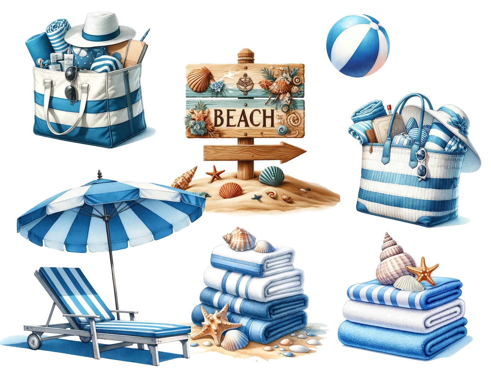 Watercolor Beach Clipart Bundle Nautical Clipart 27 PNG Travel Clipart ...