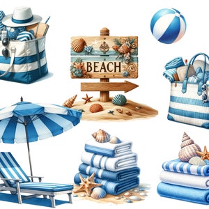 Watercolor Beach Clipart Bundle - Nautical Clipart - 27 PNG - Travel ...
