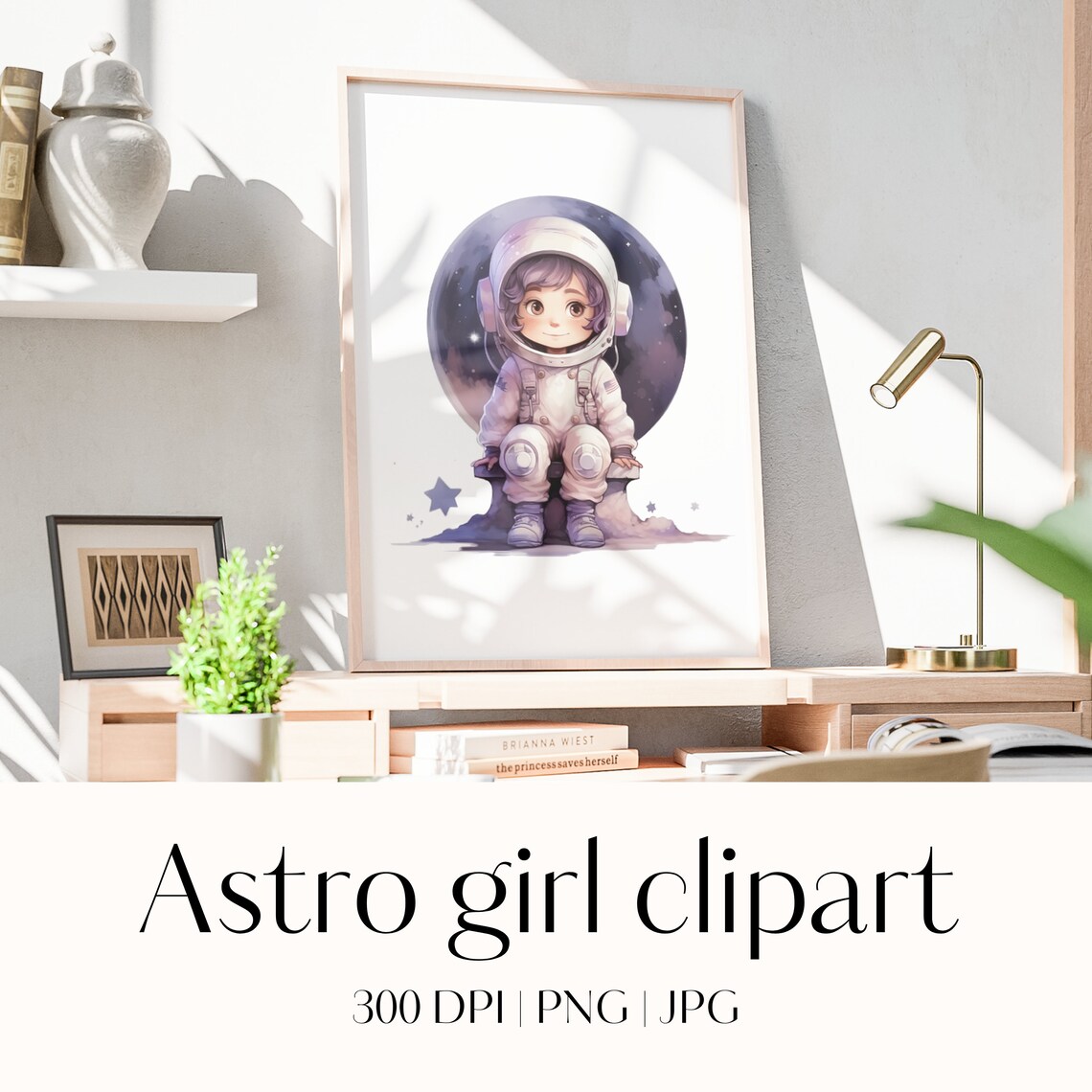 Girl Astronaut Clipart 1 PNG JPG Space Clipart Astronaut Wall Art ...
