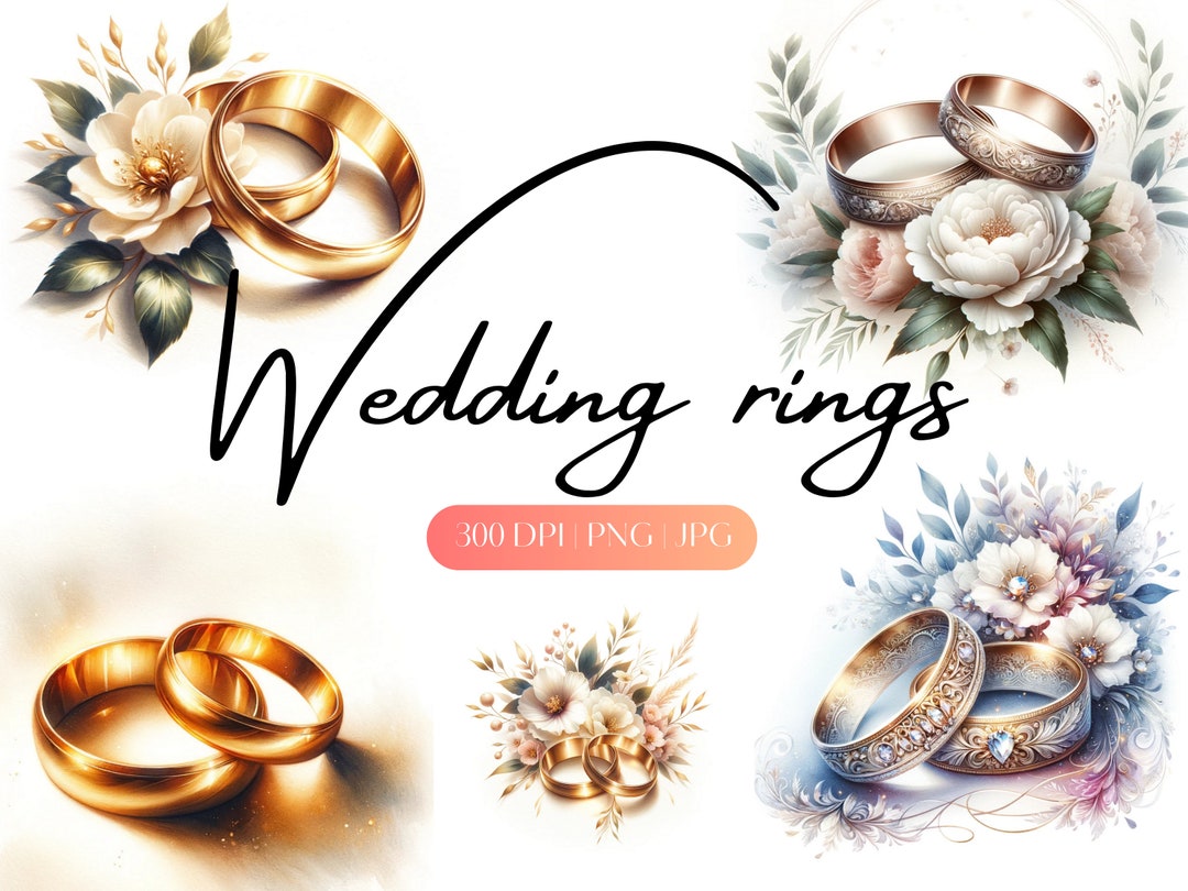 10 Wedding Rings Clipart JPG Bridal Rings PNG Junk Journal Wall Art ...