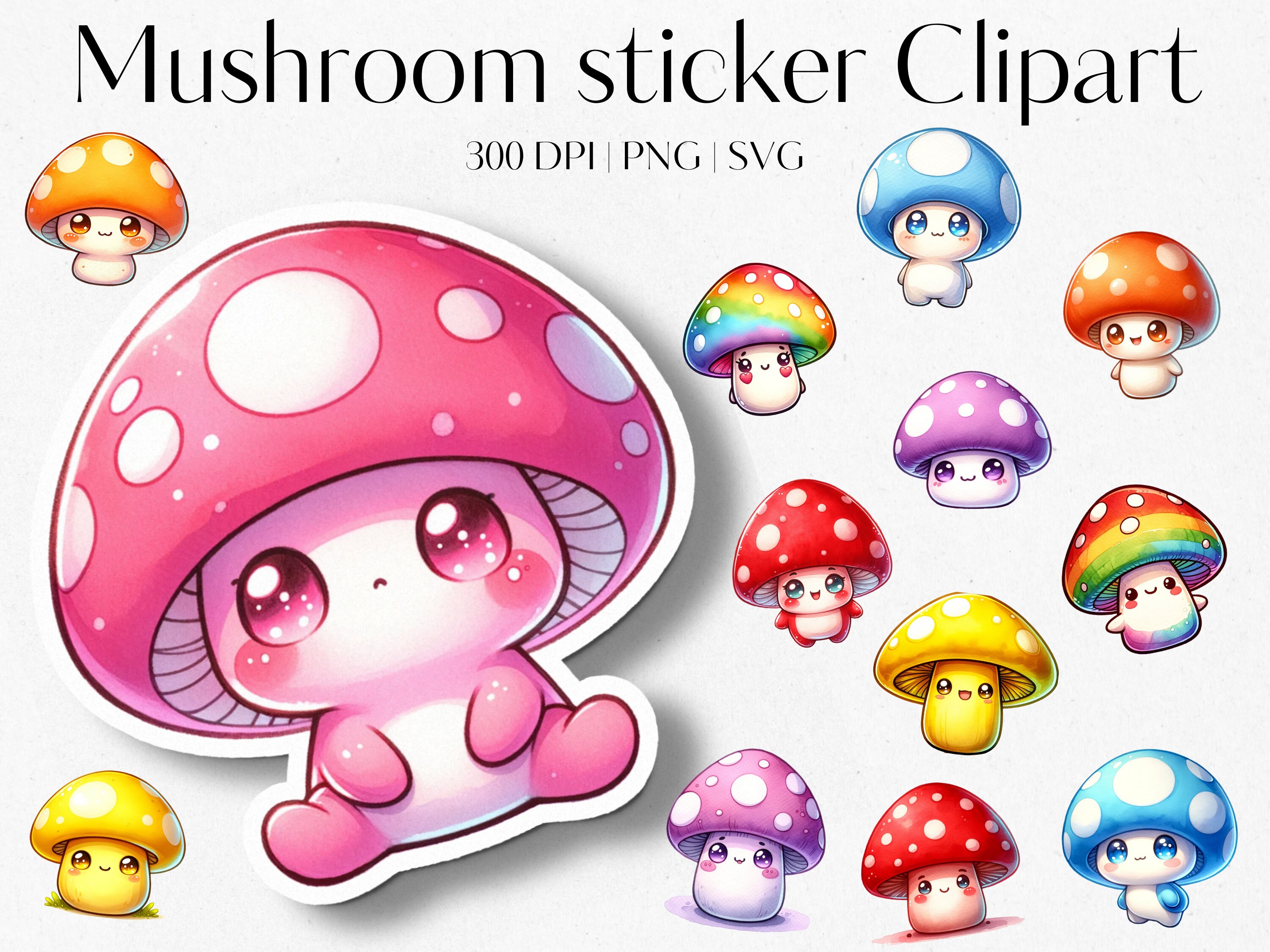 30 Watercolor Cute Mushroom PNG Bundle Mushroom Clipart Printable ...