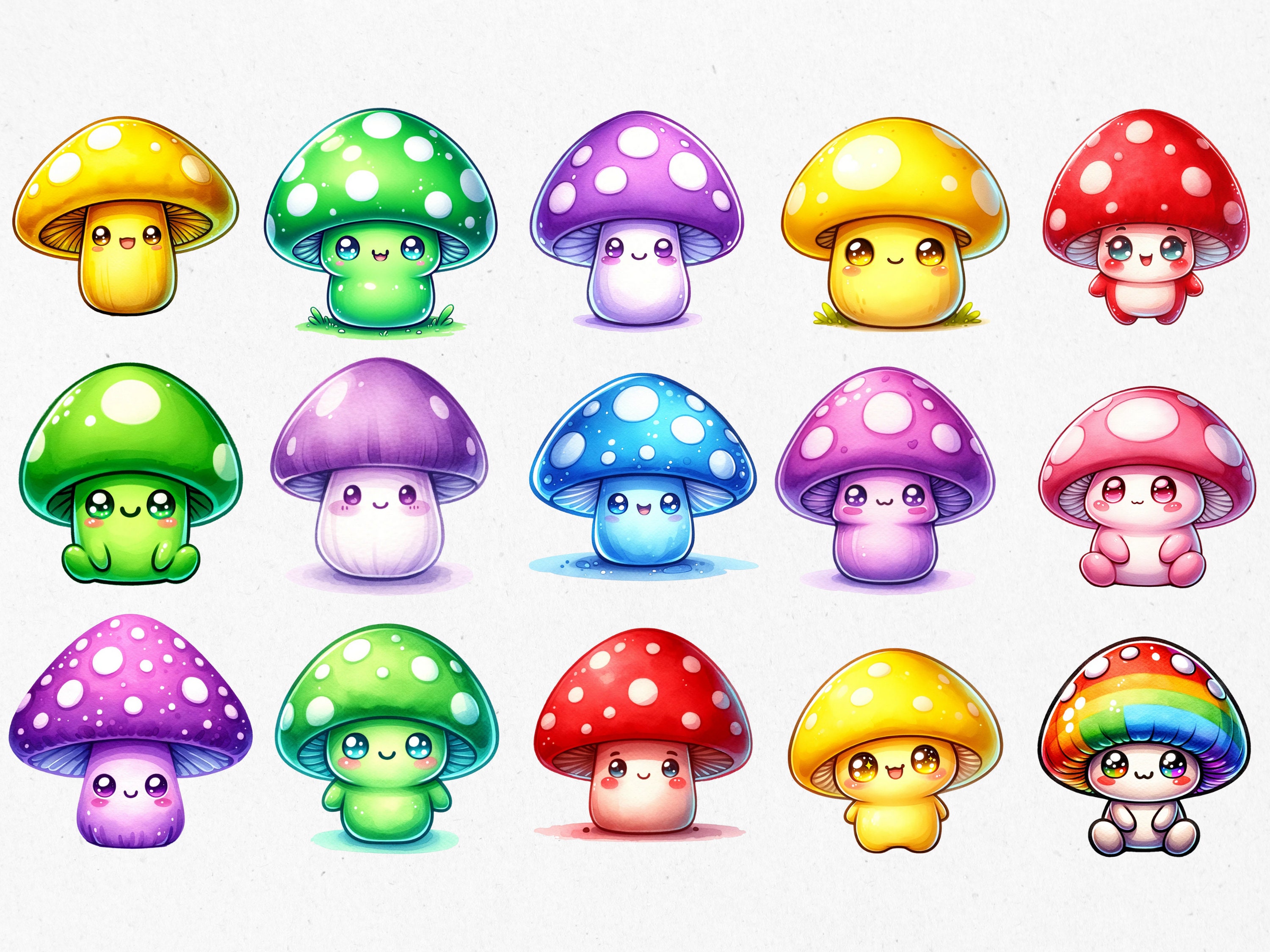 30 Watercolor Cute Mushroom PNG Bundle Mushroom Clipart Printable ...