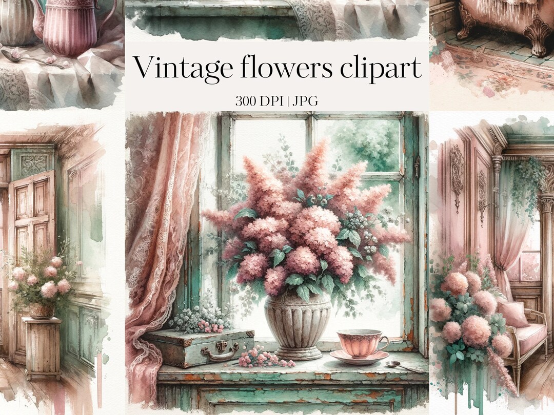 Shabby Chic Vintage Flowers | Printable Floral Illustrations | 15 High ...