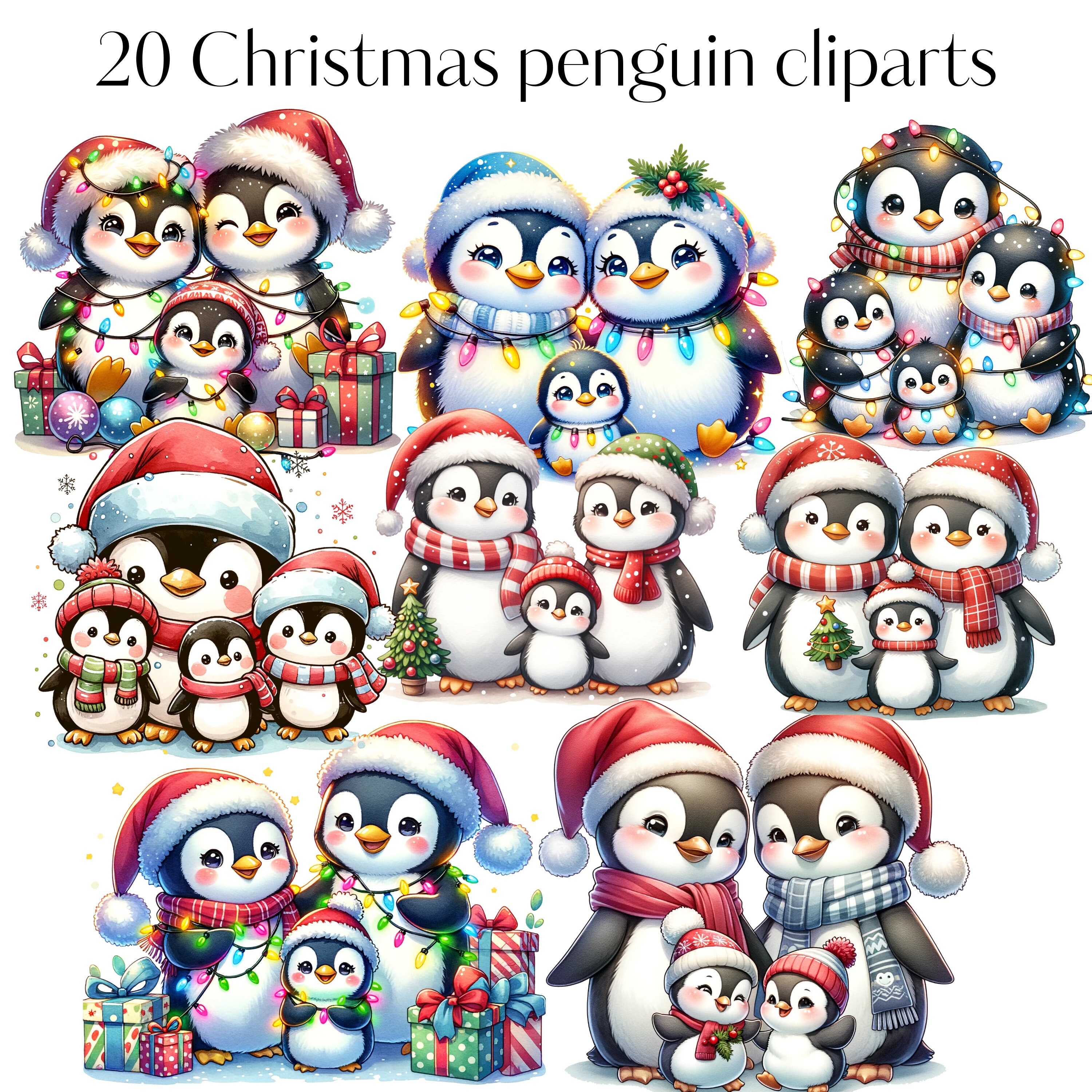 20 Watercolor Penguin Clipart Penguin Family Clipart Cliparts Bundle ...