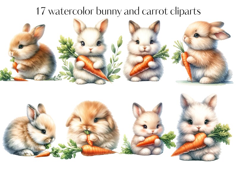 17 Watercolor Carrot Clipart PNG Cute Bunny Clipart Rabbit Clipart ...