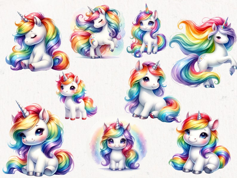 15 Rainbow Unicorn Clipart Bundle Unicorn Clip Art Elements Unicorn PNG ...