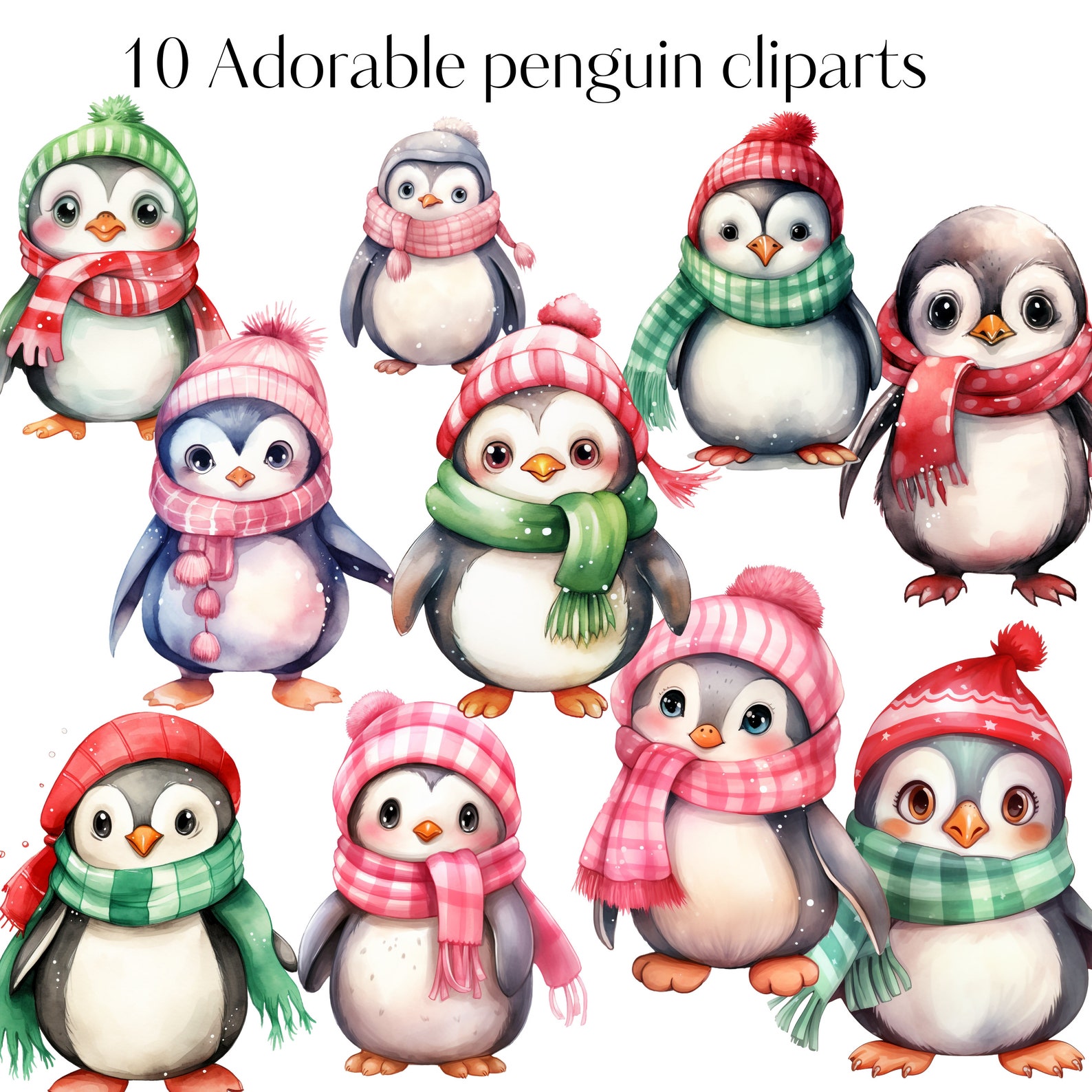 10 Watercolor Penguin Clipart Bundle Penguin SVG Vector Penguin ...