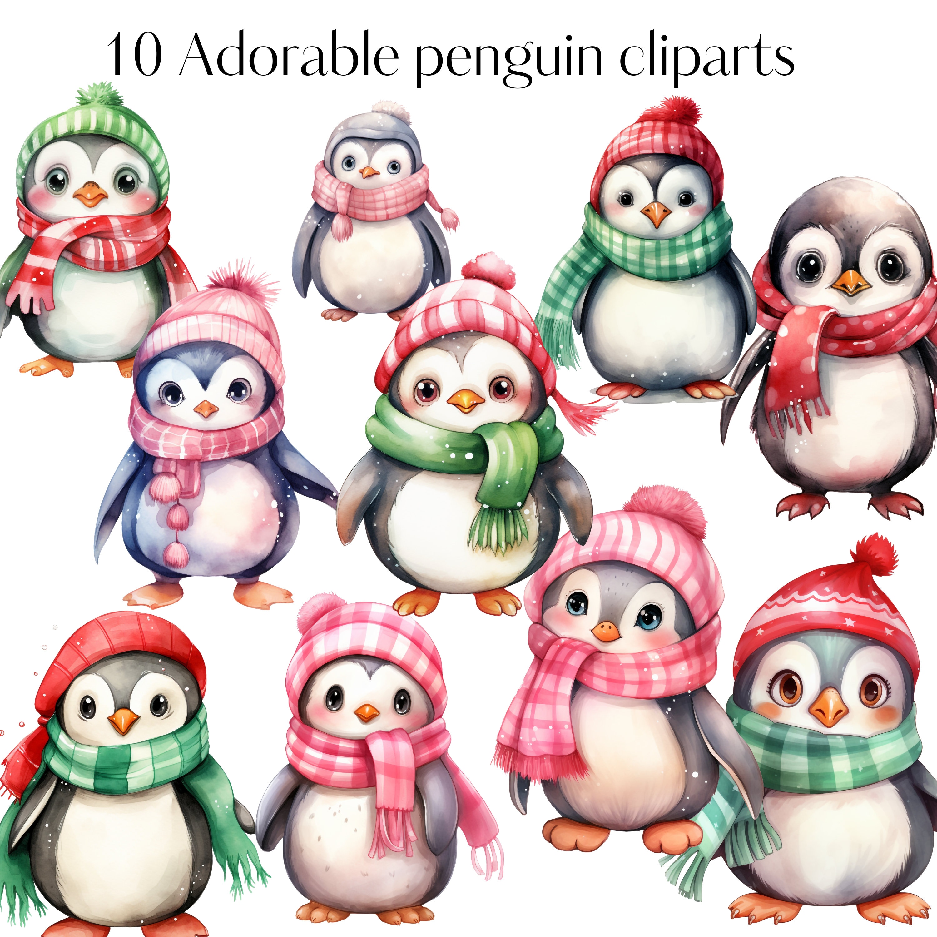 10 Watercolor Penguin Clipart Bundle Penguin SVG Vector Penguin ...