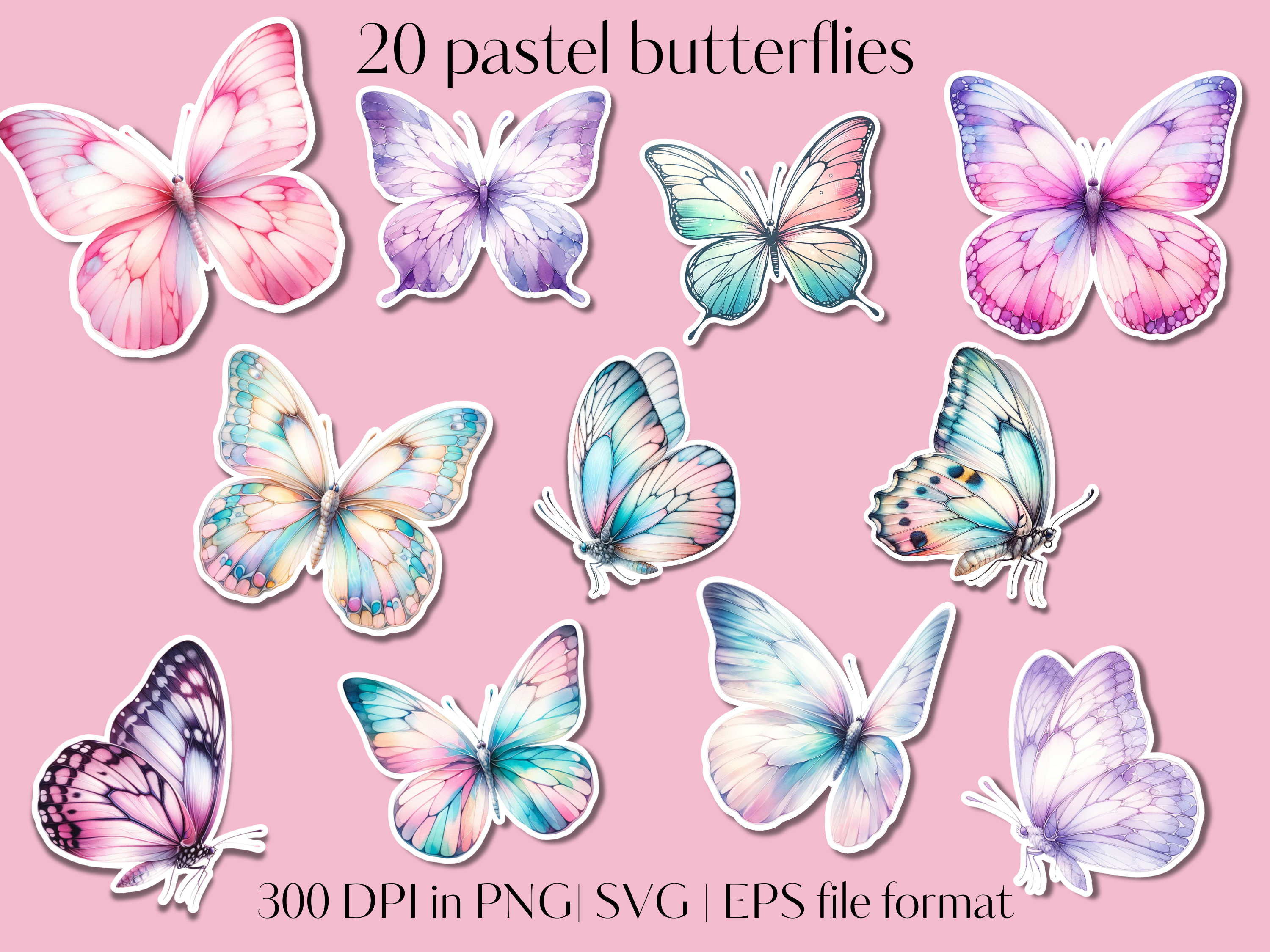Watercolor Butterfly Clipart, 20 Butterfly Digital Stickers, Sticker ...
