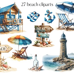 Watercolor Beach Clipart Bundle - Nautical Clipart - 27 PNG - Travel ...