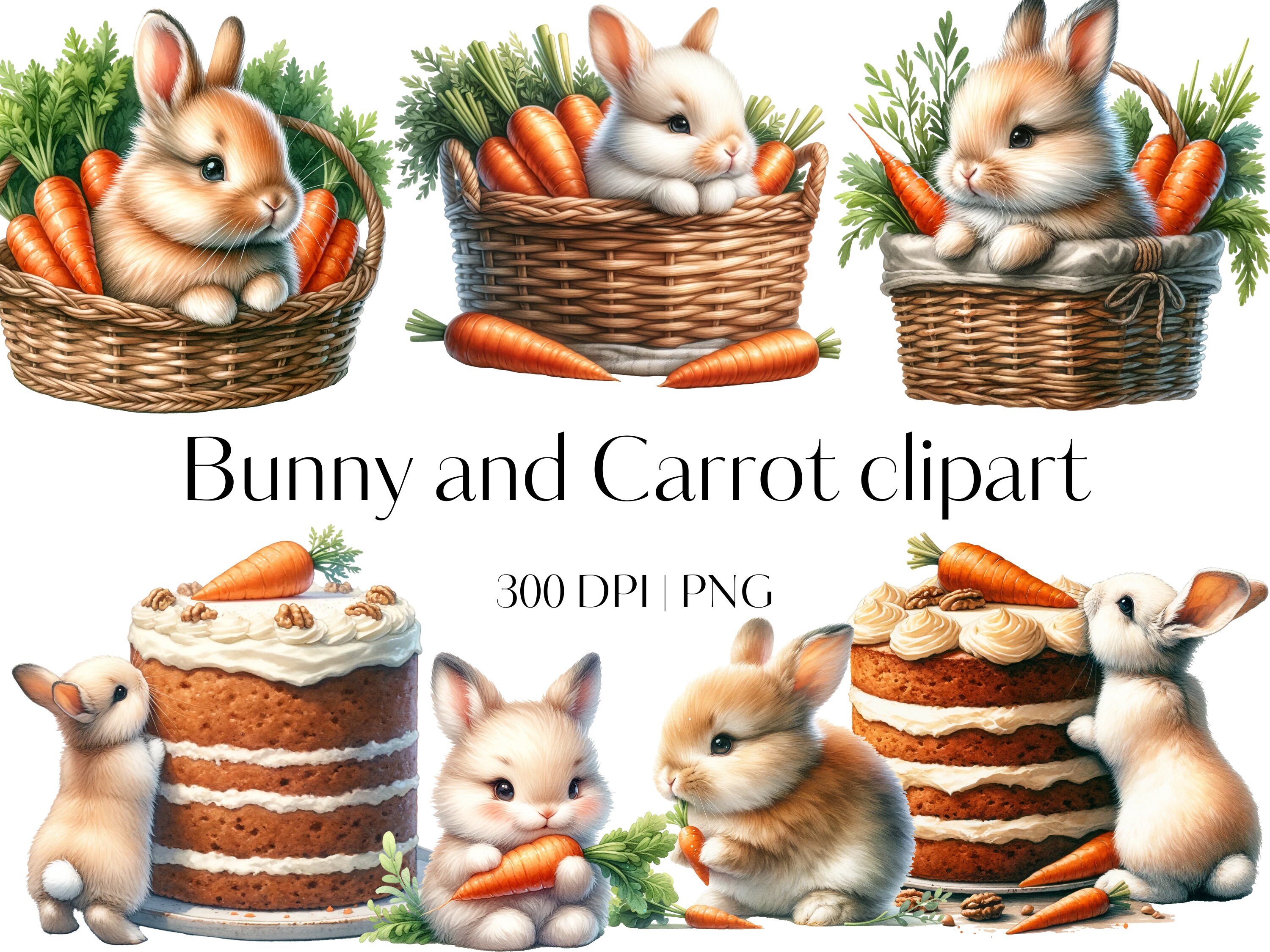 17 Watercolor Carrot Clipart PNG Cute Bunny Clipart Rabbit Clipart ...