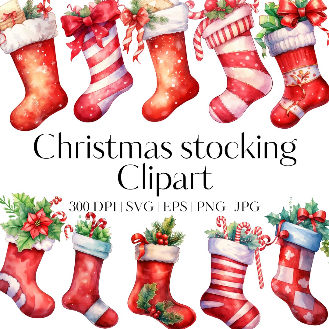 10 Watercolor Christmas Stocking Clipart Bundle Christmas Graphics ...