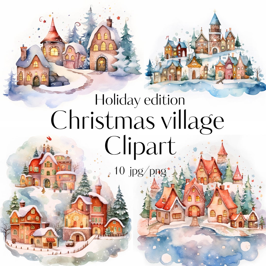 10 Christmas Village Clipart JPG Christmas Scene PNG Wonderland Clipart ...
