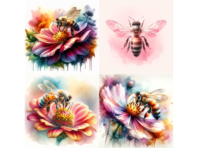 15 Watercolor Cute Bee Digital Images Jpgs Bee Clipart PNG Honey Bee ...