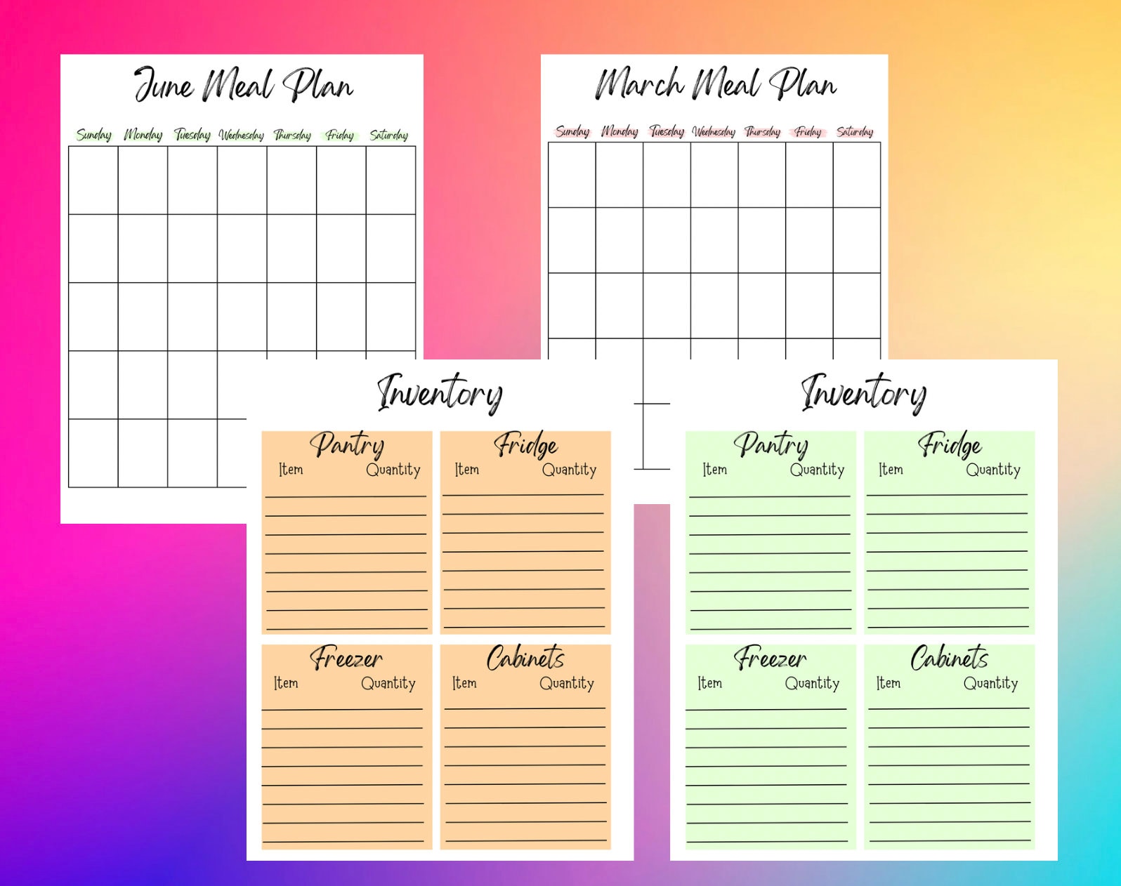 Digital & Printable Meal Prep Calendar and Planner | 6 Color Options ...