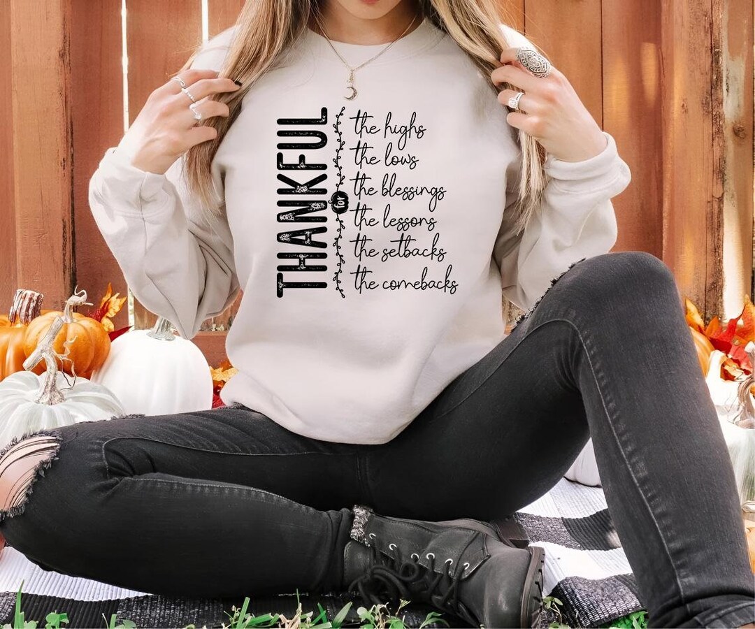 Cute Thanksgiving Sweatshirt, Thankful Words Sweatshirt, Thankful ...