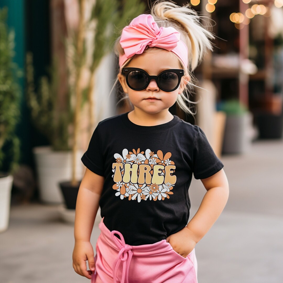 Girls Three Shirt Groovy Daisy Birthday Party Matching Family Tees Wild ...