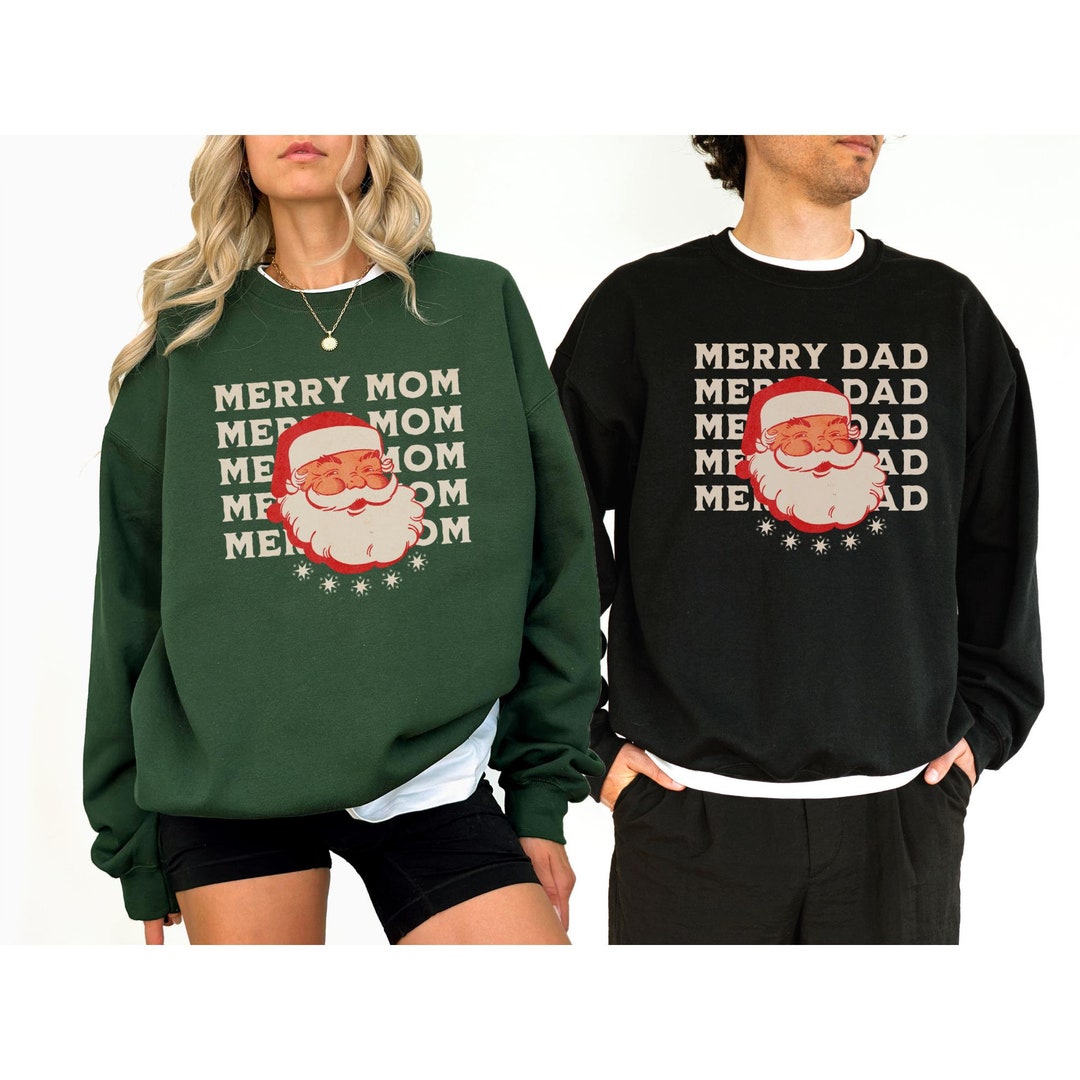 Couples Matching Christmas Sweatshirts Retro Santa Sweater Merry Mom ...