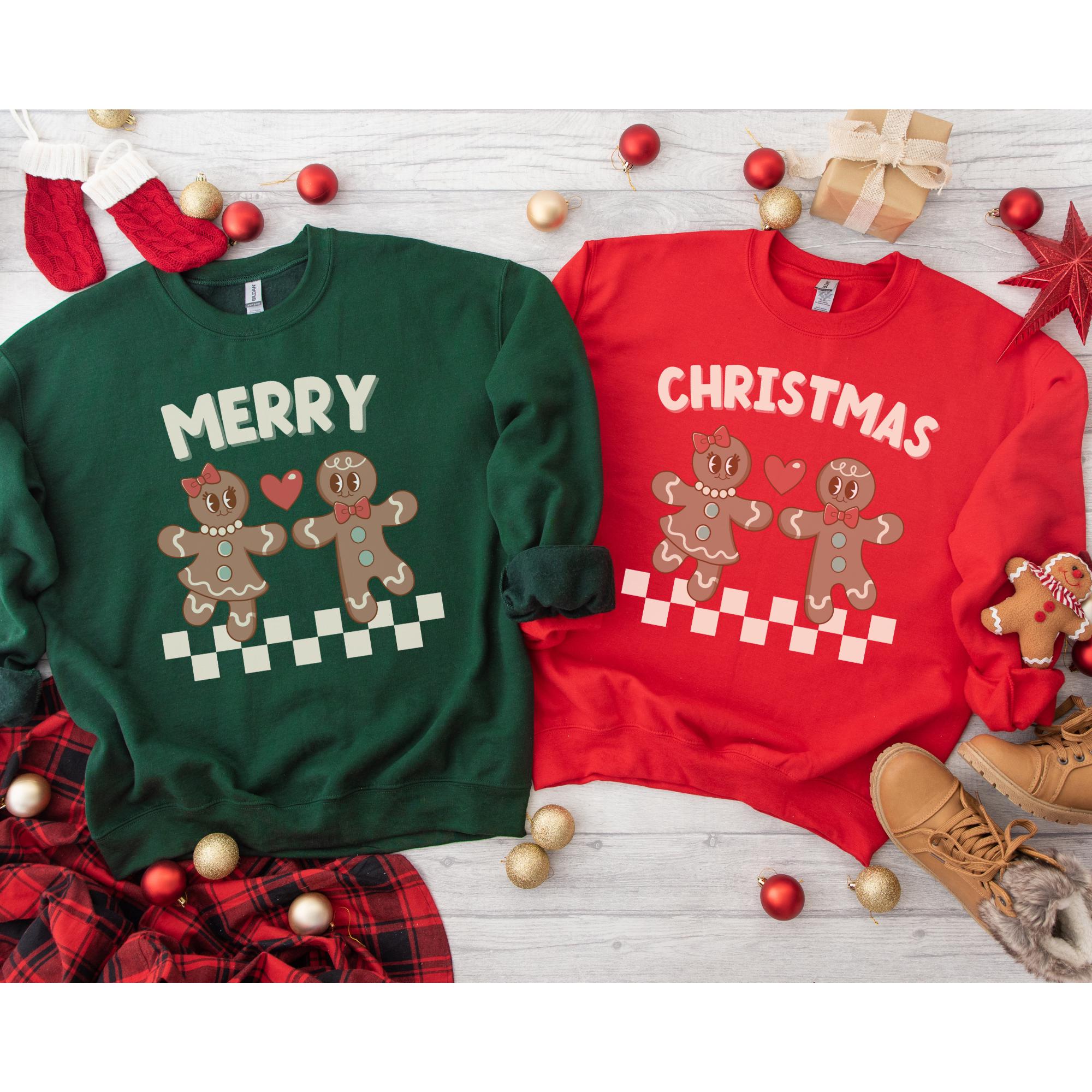 Merry Christmas Matching Sweatshirts Retro Gingerbread Sweater Holiday ...