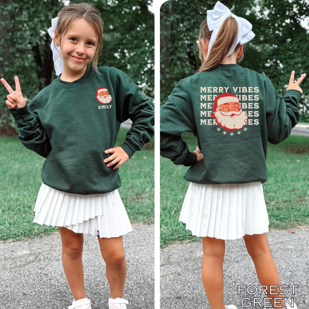 Girls Christmas Sweater Custom Name Shirt Kids Santa Sweatshirt Merry ...